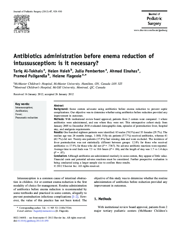 (PDF) Antibiotics administration before enema reduction of ...