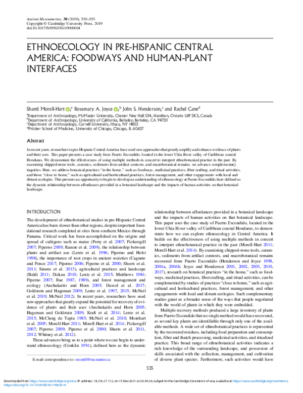 (PDF) Ethnoecology in Pre-Hispanic Central America: Foodways and Human ...