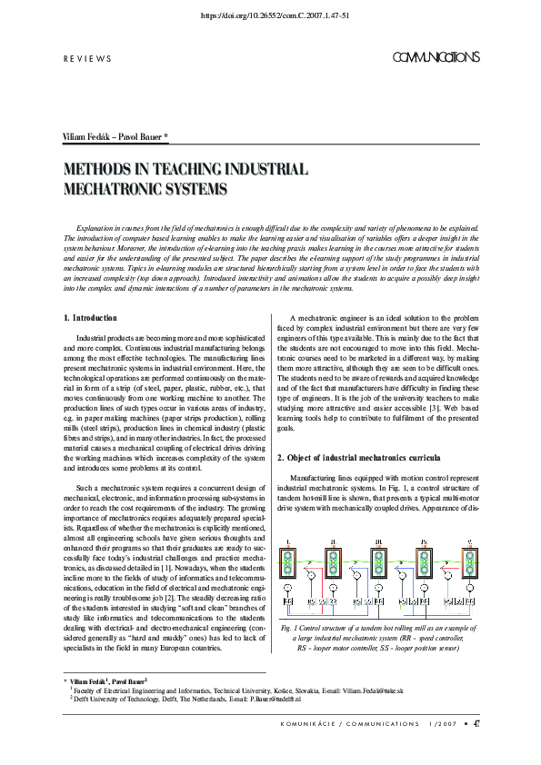 (PDF) Methods in Teaching Industrial Mechatronic Systems | Viliam Fedak ...