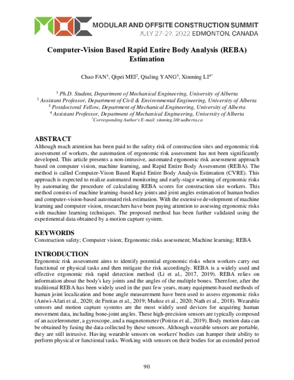 (PDF) Computer-vision based rapid entire body analysis (REBA) estimation