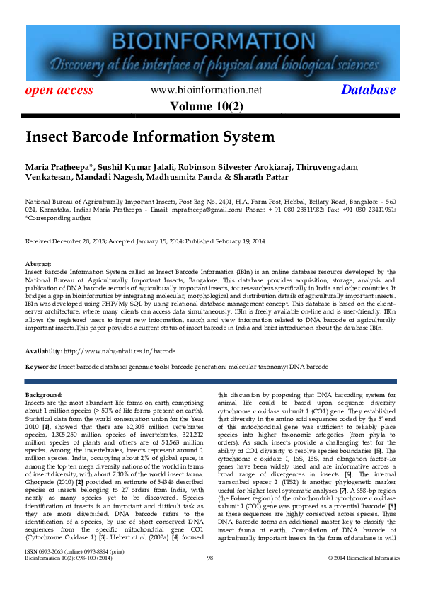 (PDF) Insect Barcode Information System