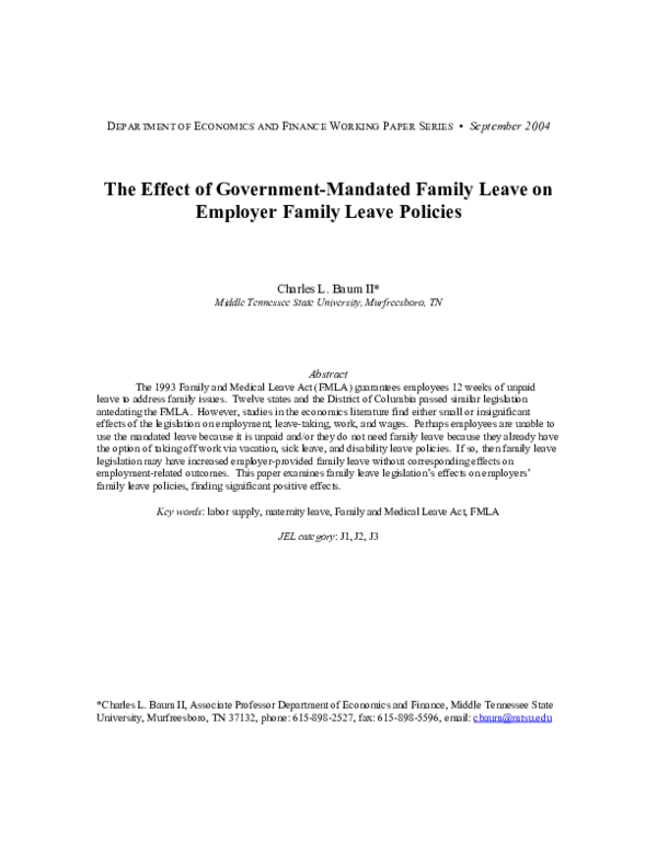 (PDF) The Effects of Government-Mandated Family Leave on Employer ...