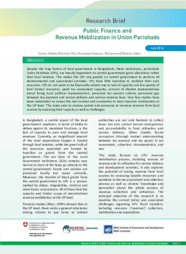 (PDF) Public Finance and Revenue Mobilization in Union Parishads ...