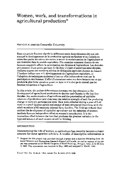 (PDF) Women, work, and transformations in agricultural production*