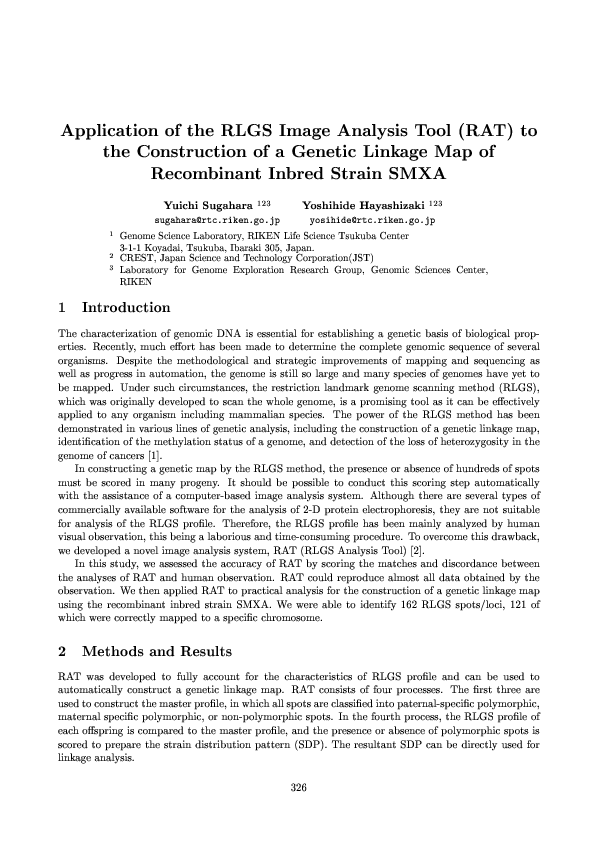 (PDF) Application of the RLGS image analysis tool (RAT) to the ...