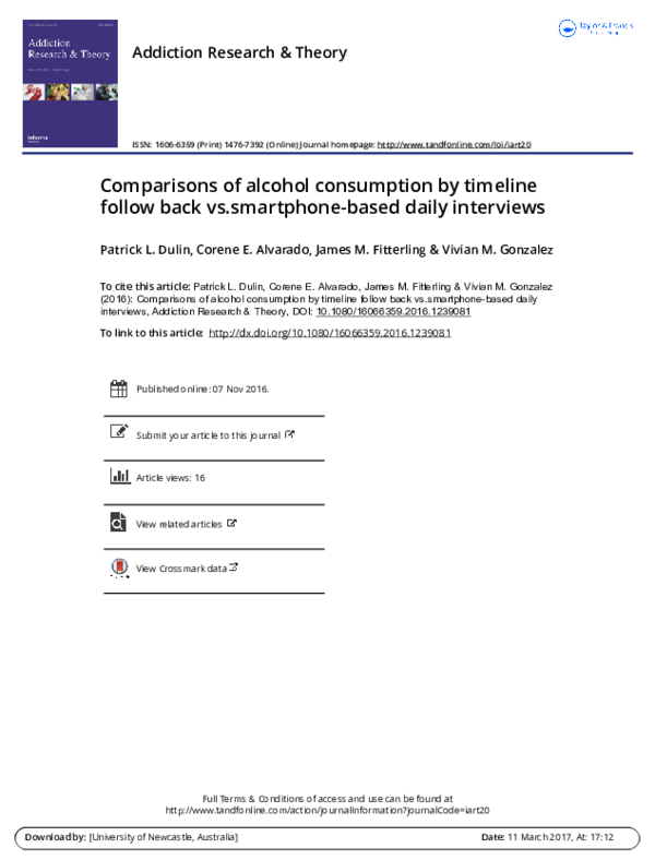 (PDF) Comparisons of alcohol consumption by timeline follow back vs ...
