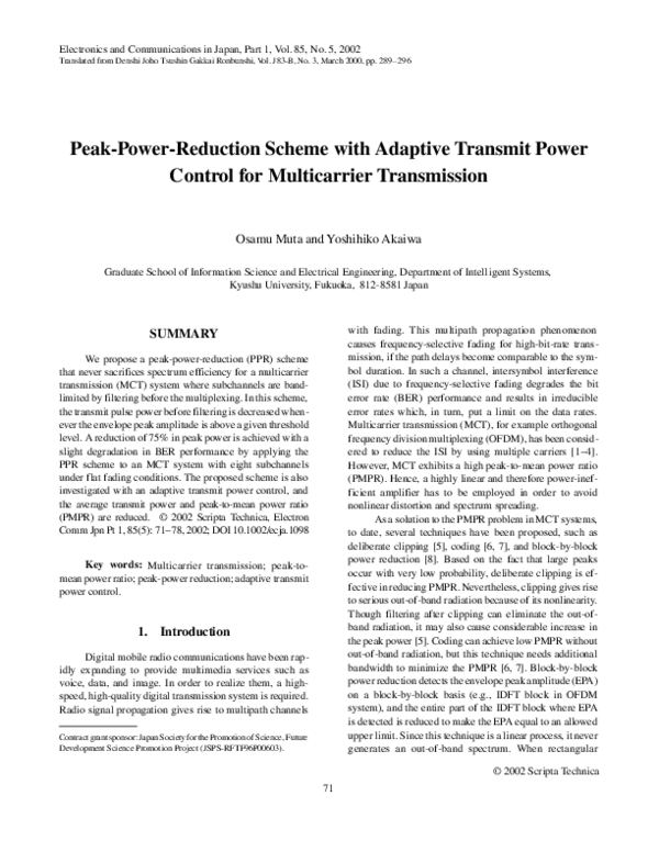 Pdf Peak Power Reduction Scheme With Adaptive Transmit Power Control For Multicarrier Transmission