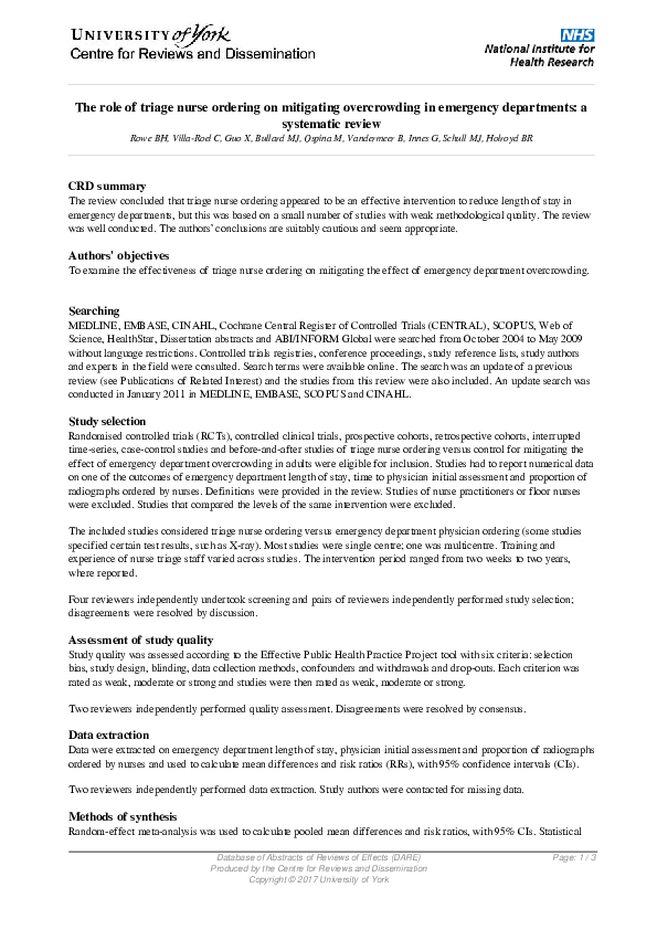 Pdf The Role Of Triage Nurse Ordering On Mitigating Overcrowding In