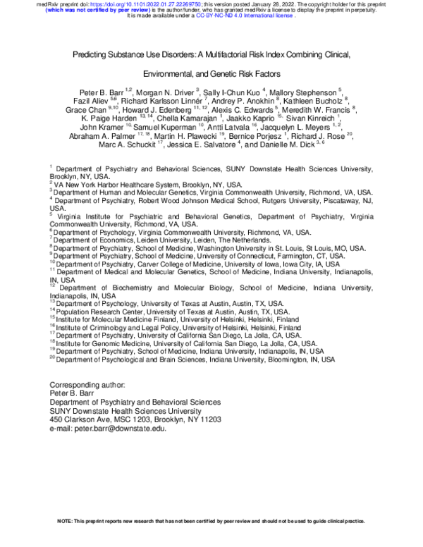 (PDF) Clinical, Environmental, and Genetic Risk Factors for Substance ...