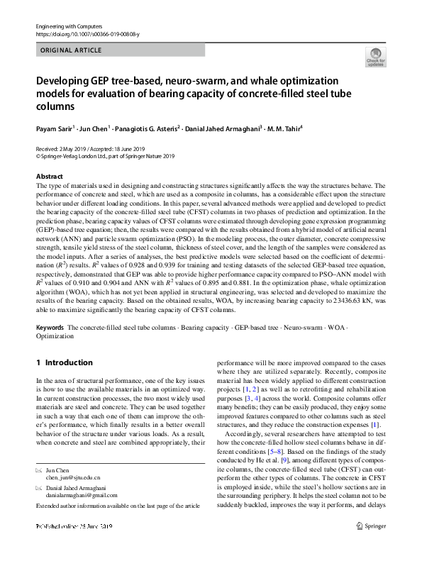 (PDF) Neuro-Swarm and Whale Optimization Models for CFST Columns