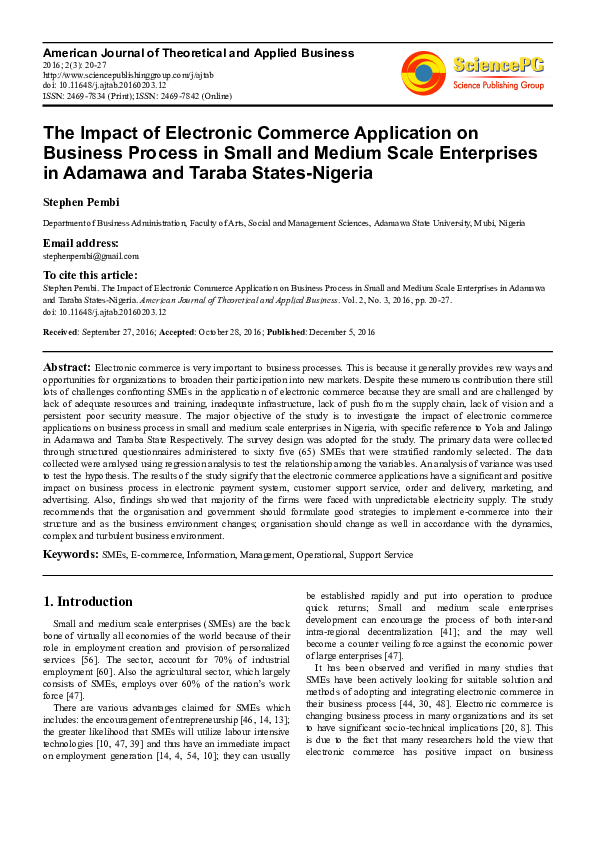 (PDF) The Impact of Electronic Commerce Application on Business Process in Small and Medium ...
