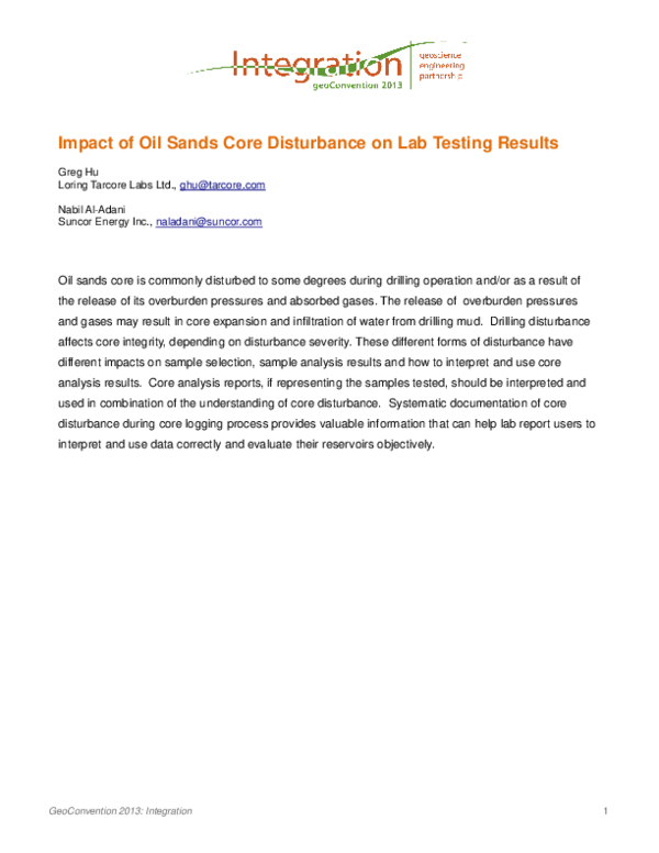 (PDF) Impact of Oil Sands Core Disturbance on Lab Testing Results