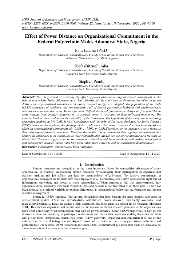 (PDF) Effect of Power Distance on Organizational Commitment in the ...