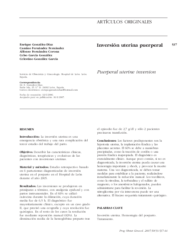 (PDF) Inversión uterina puerperal