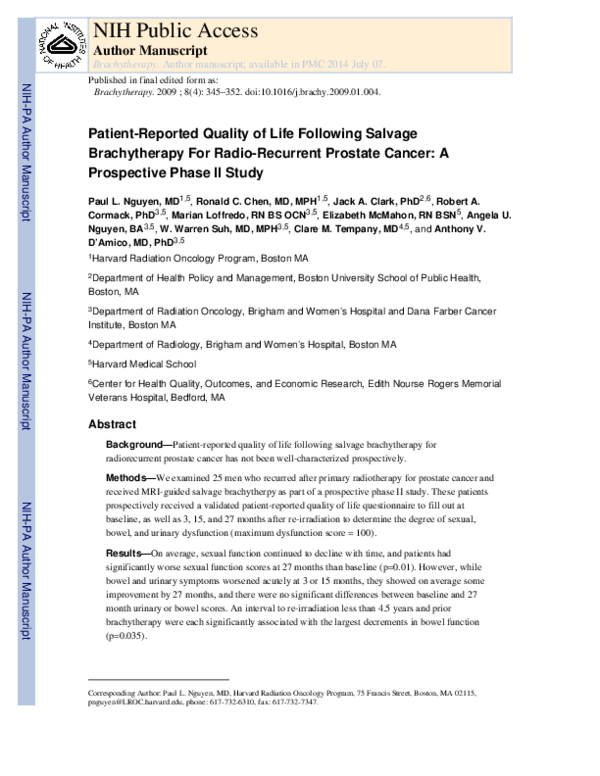 (PDF) Patient-reported quality of life after salvage brachytherapy for ...