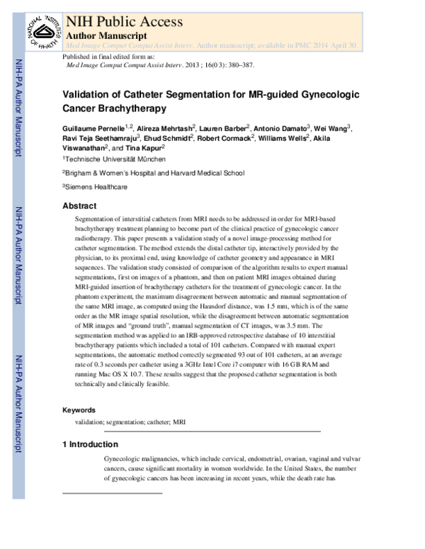 (PDF) Validation of Catheter Segmentation for MR-Guided Gynecologic ...