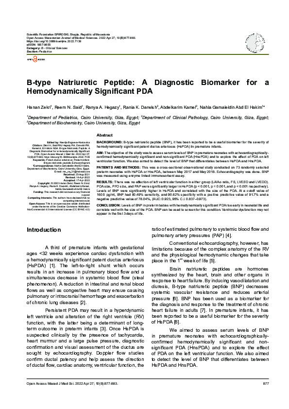 (PDF) B-type Natriuretic Peptide: A Diagnostic Biomarker for a ...