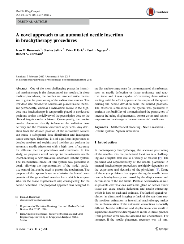 (PDF) A novel approach to an automated needle insertion in ...