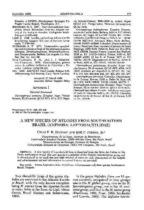(PDF) A new species of Hylodes from southeastern Brazil (Amphibia ...