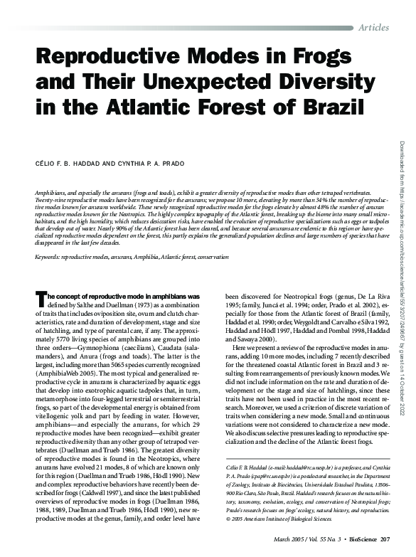 (PDF) Reproductive Modes in Frogs and Their Unexpected Diversity in the Atlantic Forest of Brazil