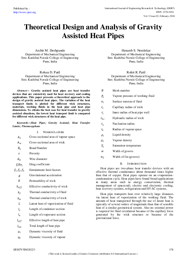 (PDF) Theoretical Design and Analysis of Gravity Assisted Heat Pipes
