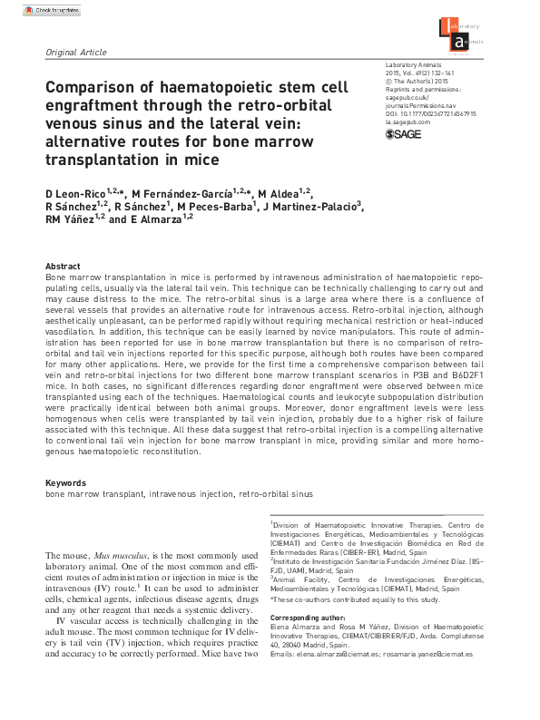 (PDF) Comparison of haematopoietic stem cell engraftment through the ...