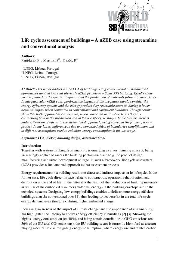 (PDF) Life cycle assessment of buildings – A nZEB case using streamline ...