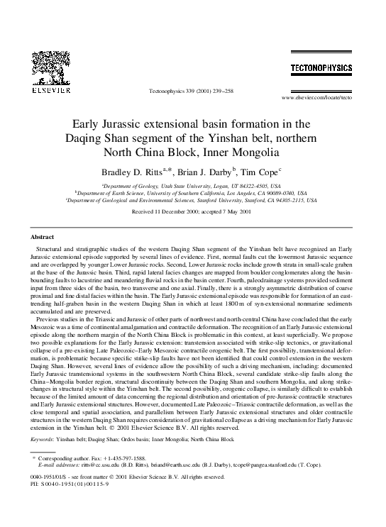 (PDF) Early Jurassic extensional basin formation in the Daqing Shan ...