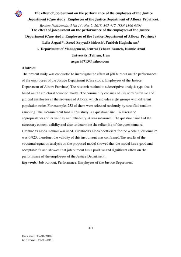 (PDF) The effect of job burnout on the performance of the employees of ...