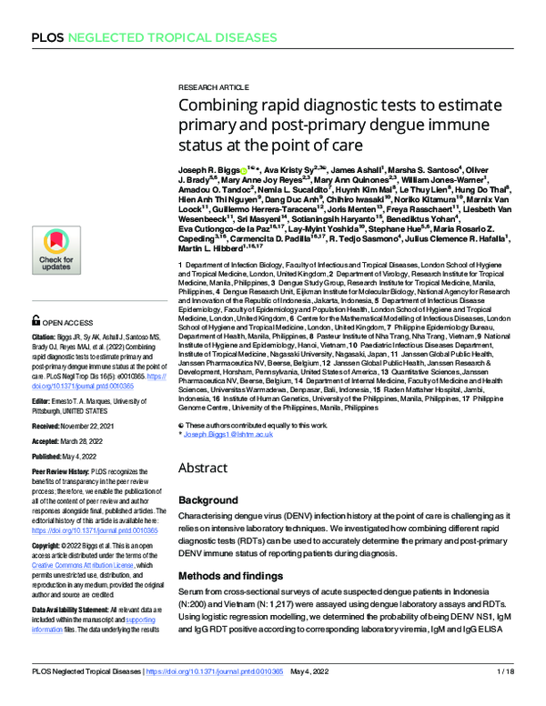 (PDF) Combining rapid diagnostic tests to estimate primary and post ...