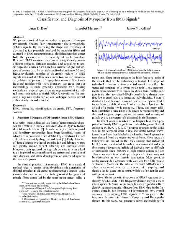 (PDF) Classification and Diagnosis of Myopathy from EMG Signals