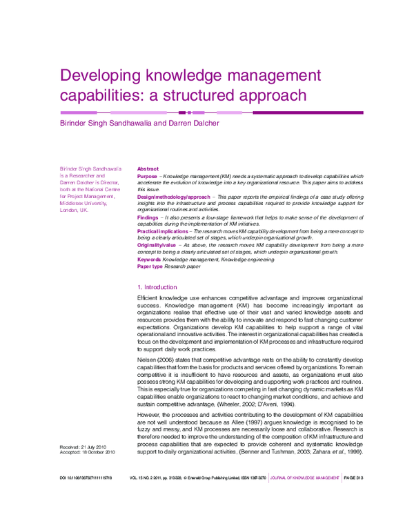 (PDF) Developing knowledge management capabilities: a structured approach
