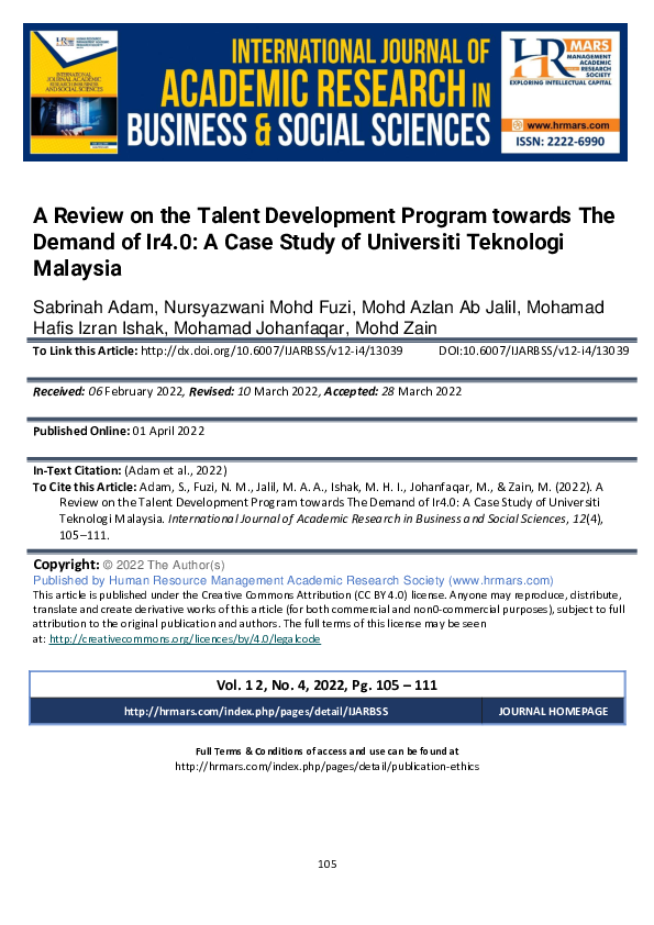 (PDF) A Review on the Talent Development Program towards The Demand of Ir4.0: A Case Study of ...