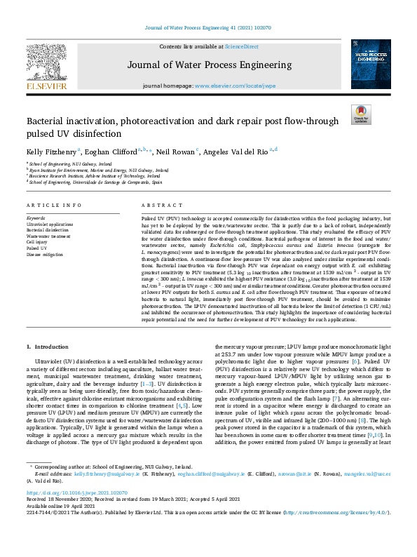 (PDF) Bacterial inactivation, photoreactivation and dark repair post ...