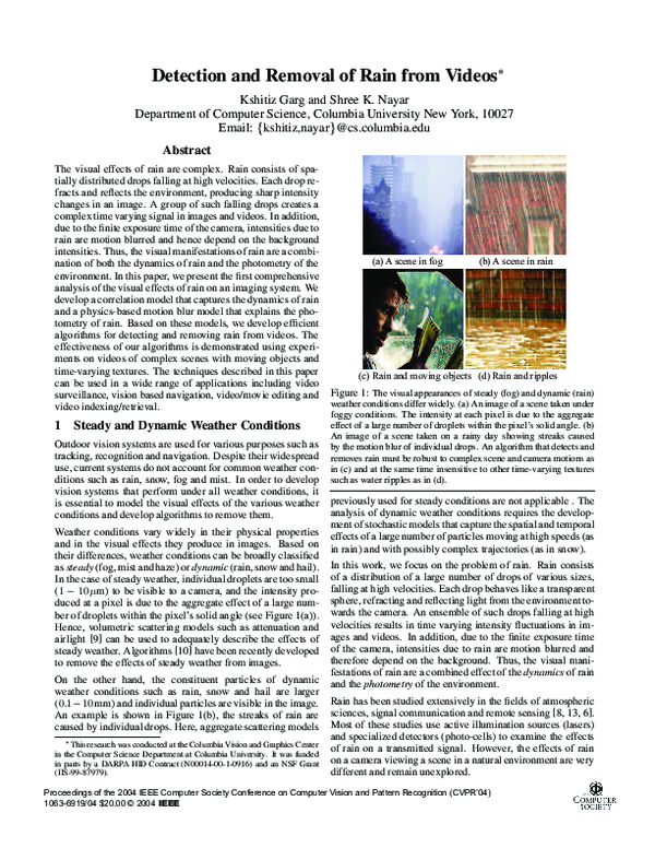 (PDF) Detection and removal of rain from videos