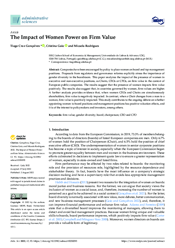 (PDF) The Impact of Women Power on Firm Value
