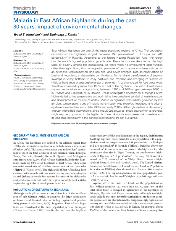 (PDF) Malaria in East African highlands during the past 30 years ...