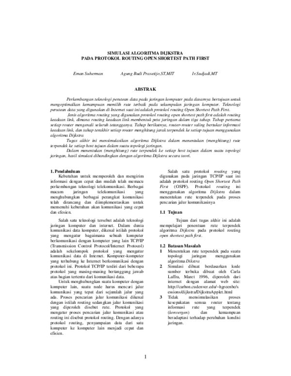 Pdf Simulasi Algoritma Dijkstra Pada Protokol Routing Open Shortest Path First Eman Suherman