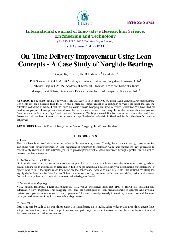 (PDF) On-Time Delivery Improvement Using Lean Concepts-A Case Study of ...