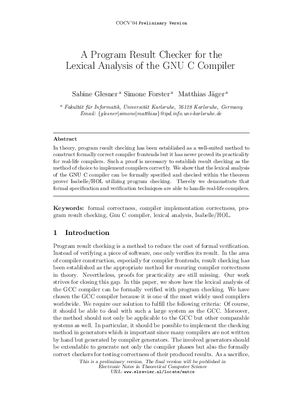 Pdf A Program Result Checker For The Lexical Analysis Of The Gnu C