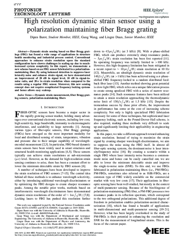 Pdf High Resolution Dynamic Strain Sensor Using A Polarization Maintaining Fiber Bragg Grating