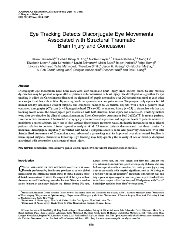 (PDF) Eye Tracking Detects Disconjugate Eye Movements Associated with ...