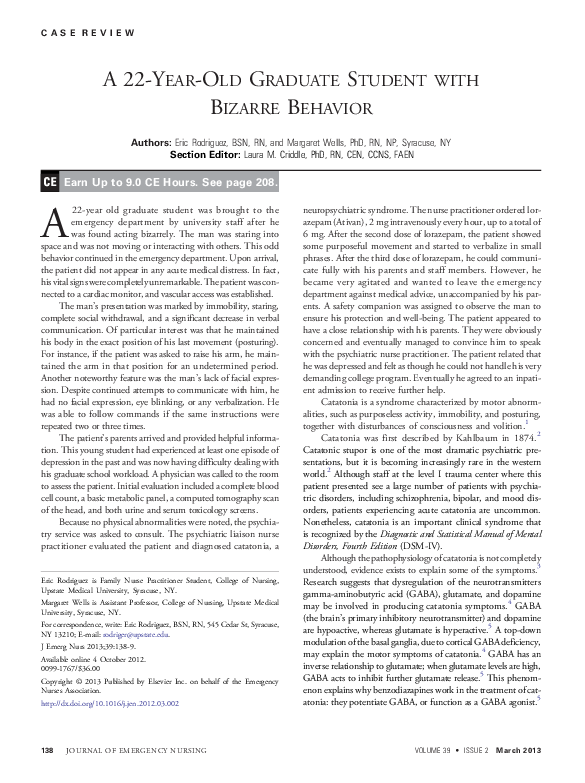 (PDF) A 22-Year-Old Graduate Student with Bizarre Behavior