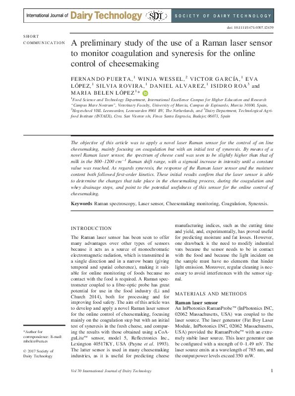 (PDF) Raman Laser Sensor for Online Monitoring in Cheesemaking