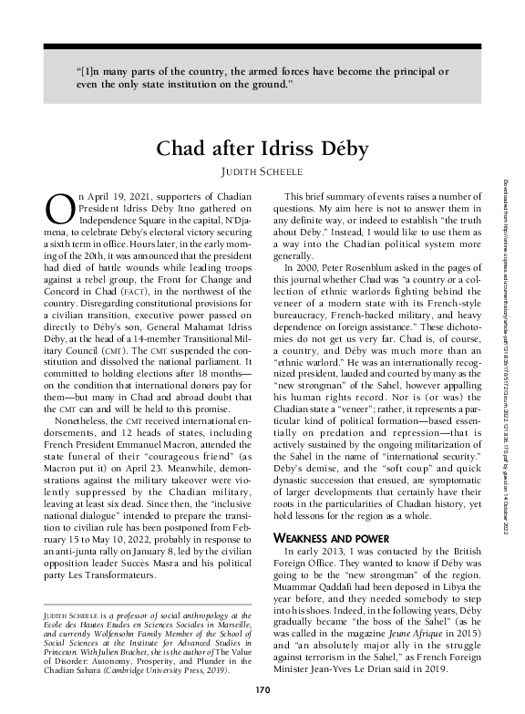 (PDF) Chad after Idriss Déby | Judith Scheele - Academia.edu