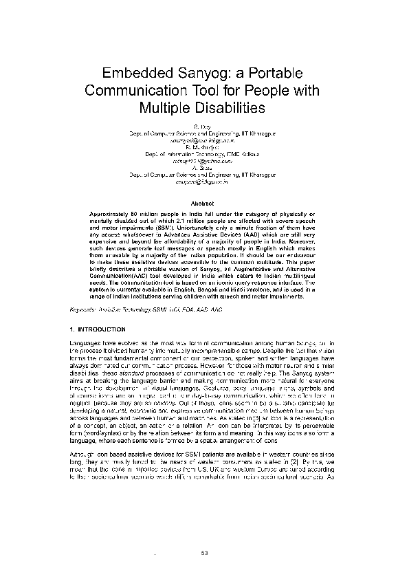 (PDF) Embedded Sanyog: a Portable Communication Tool for People with Multiple Disabilities