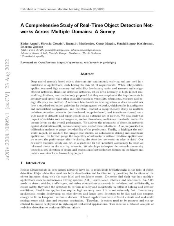 (PDF) A Comprehensive Study of Real-Time Object Detection Networks Across Multiple Domains: A Survey