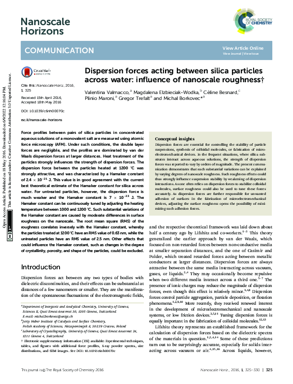 (PDF) Nanoscale Roughness Effects on Dispersion Forces in Silica