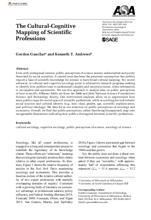 (PDF) The Cultural-Cognitive Mapping of Scientific Professions