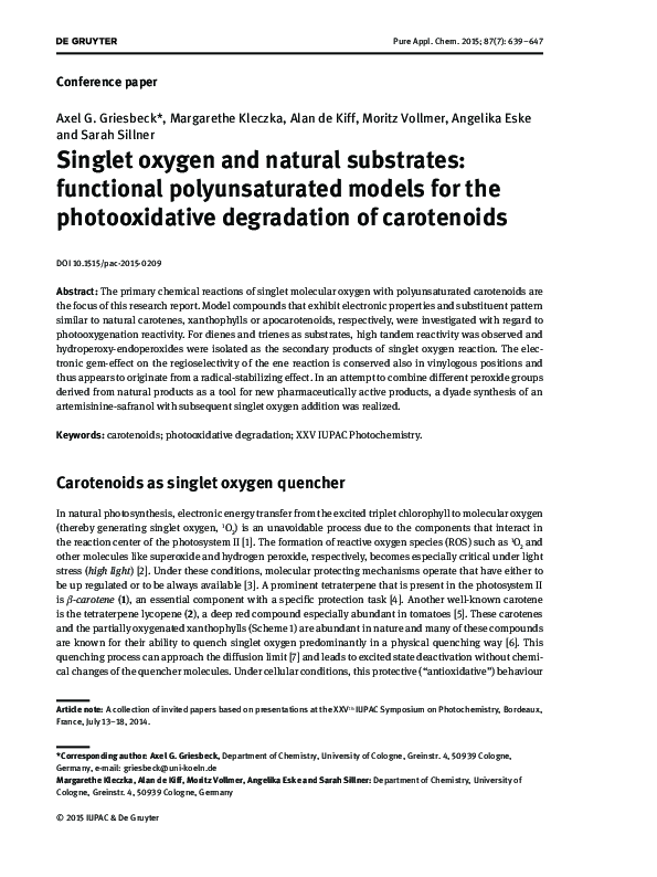 (PDF) Singlet oxygen and natural substrates: functional polyunsaturated ...